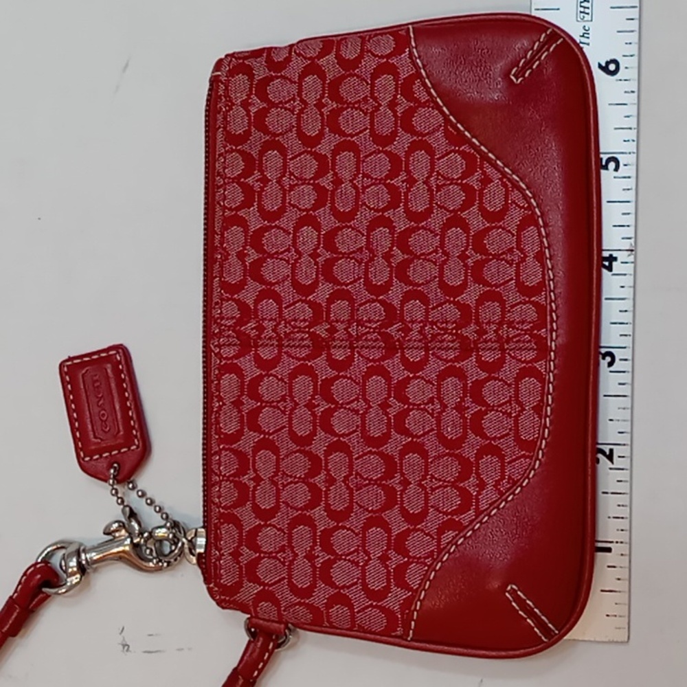 Coach Wristlet Canvas/ Leather Red Signature Logo - Gem